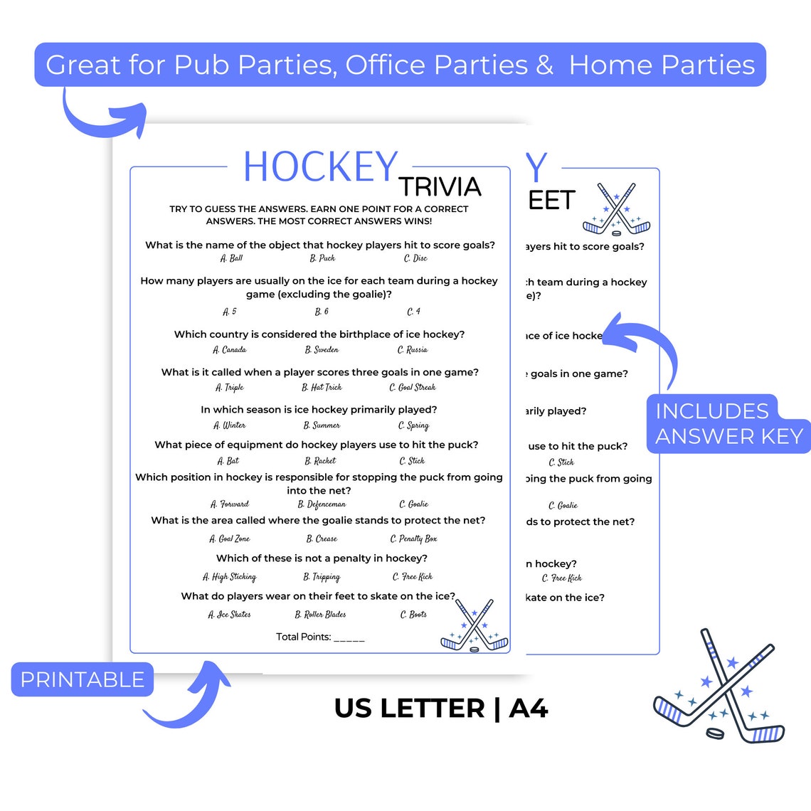 Hockey Party Games, Trivia Night for Kids, Fun Printable Sports Quiz ...