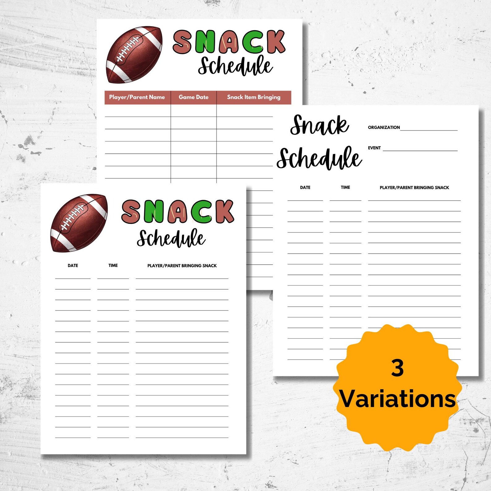 Football Snack Schedule - Printable Template - Team Sign up Sheet ...