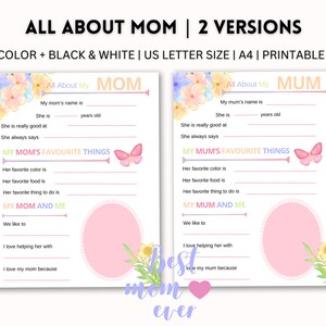 All About Mom Printable, Unique Mother's Day Gift for Kids , Fun Craft ...