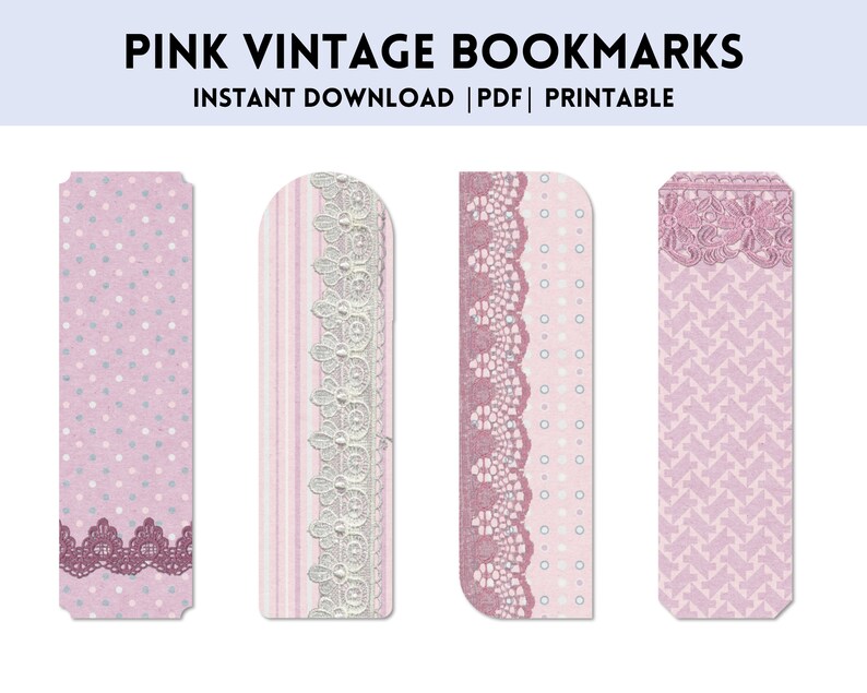 Pink Vintage Bookmarks Printable Women Junk Journal DIY Book Tag - Etsy