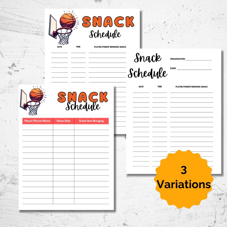 Basketball Snack Schedule - Printable Template - Team Sign up Sheet ...