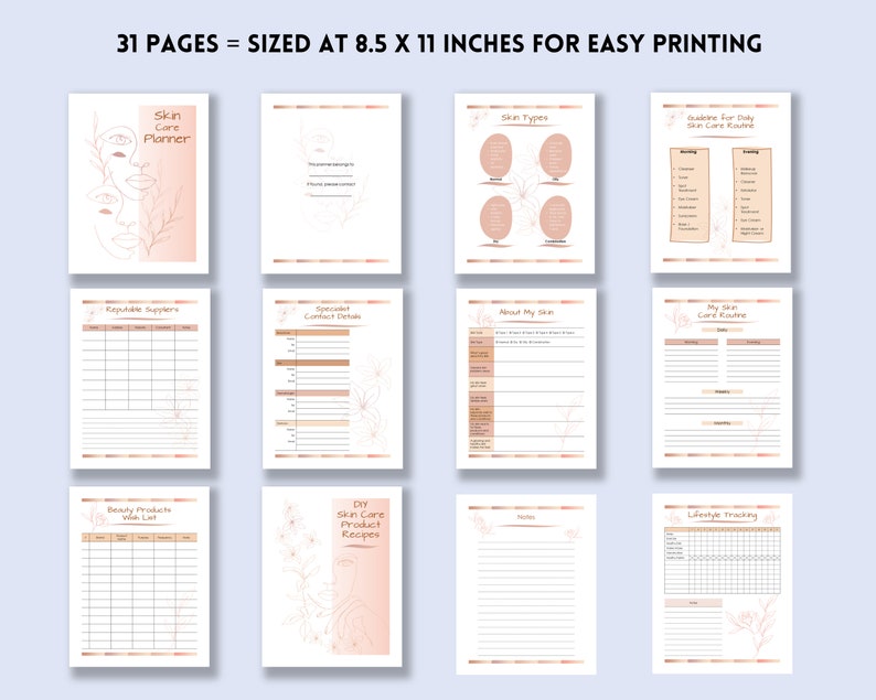 Skin Care Planner Printable PDF Skin Care Routines Tracker - Etsy