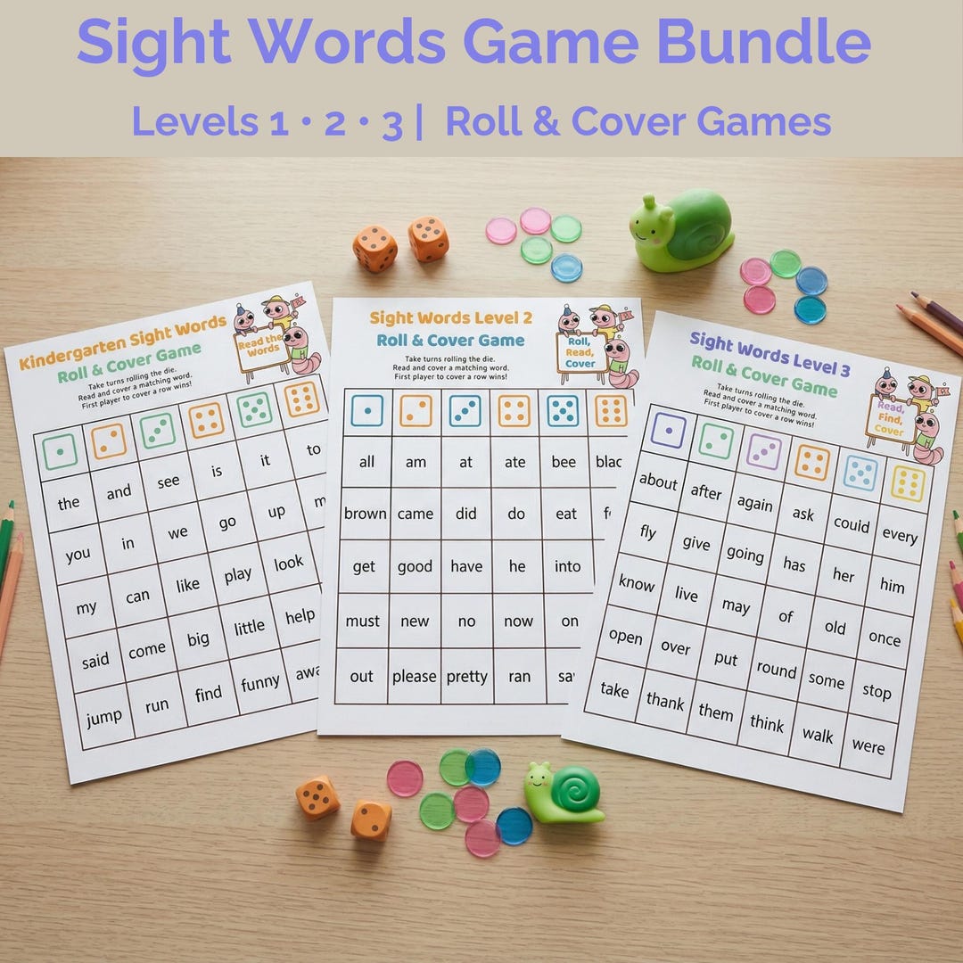 Roll a Sight Word Kindergarten Game Bundle, Roll & Cover Reading ...