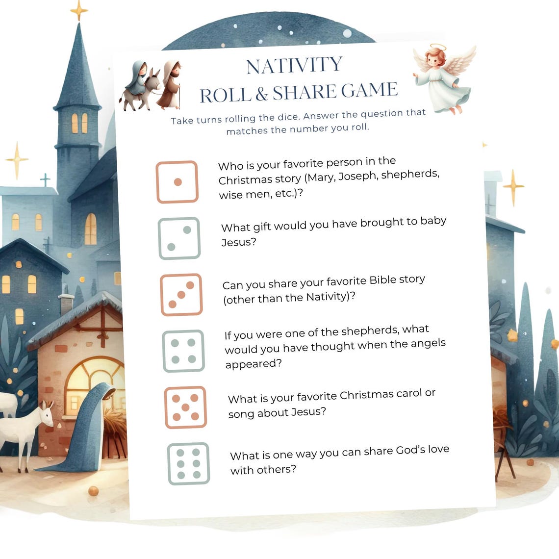 Bible Roll & Share Game, Kids Nativity Dice Activity, Christian ...