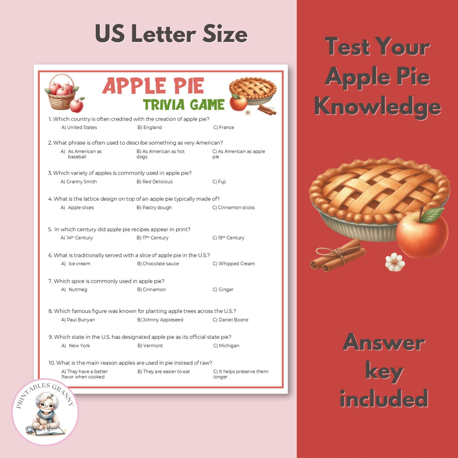 Apple Pie Trivia Game, Baby Shower Trivia, Apple Theme Trivia Printable ...