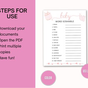 Word Scramble Baby Girl Shower Game, Printable, Fun Baby Shower Game ...