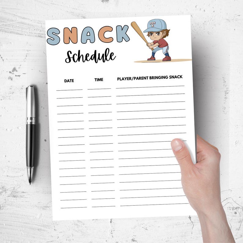 T Ball Snack Schedule Sign up Sheet, Team Sign up Form, Team Mom Snack ...