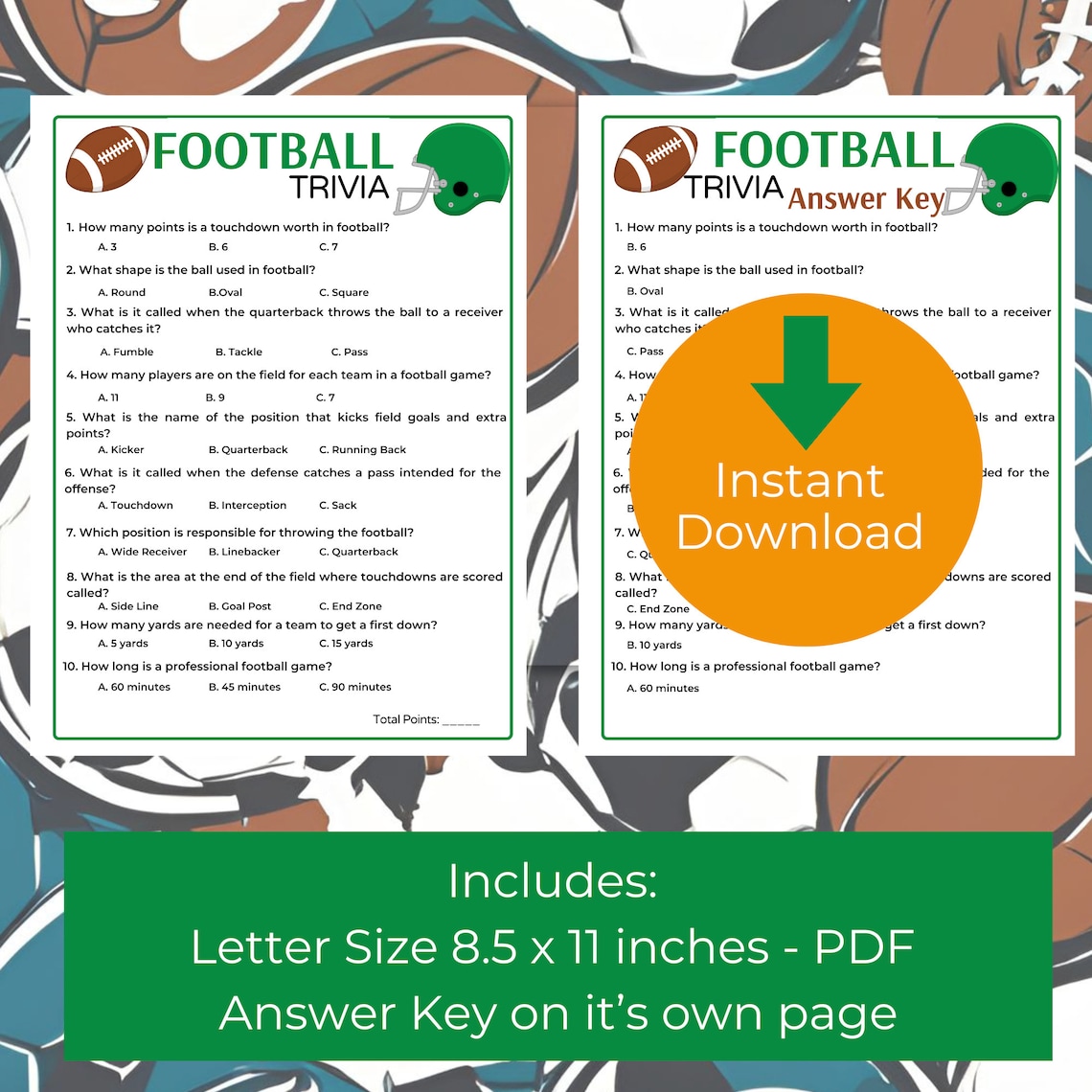 Football Trivia Game, Football Printable Game, Sports Trivia, Pub ...