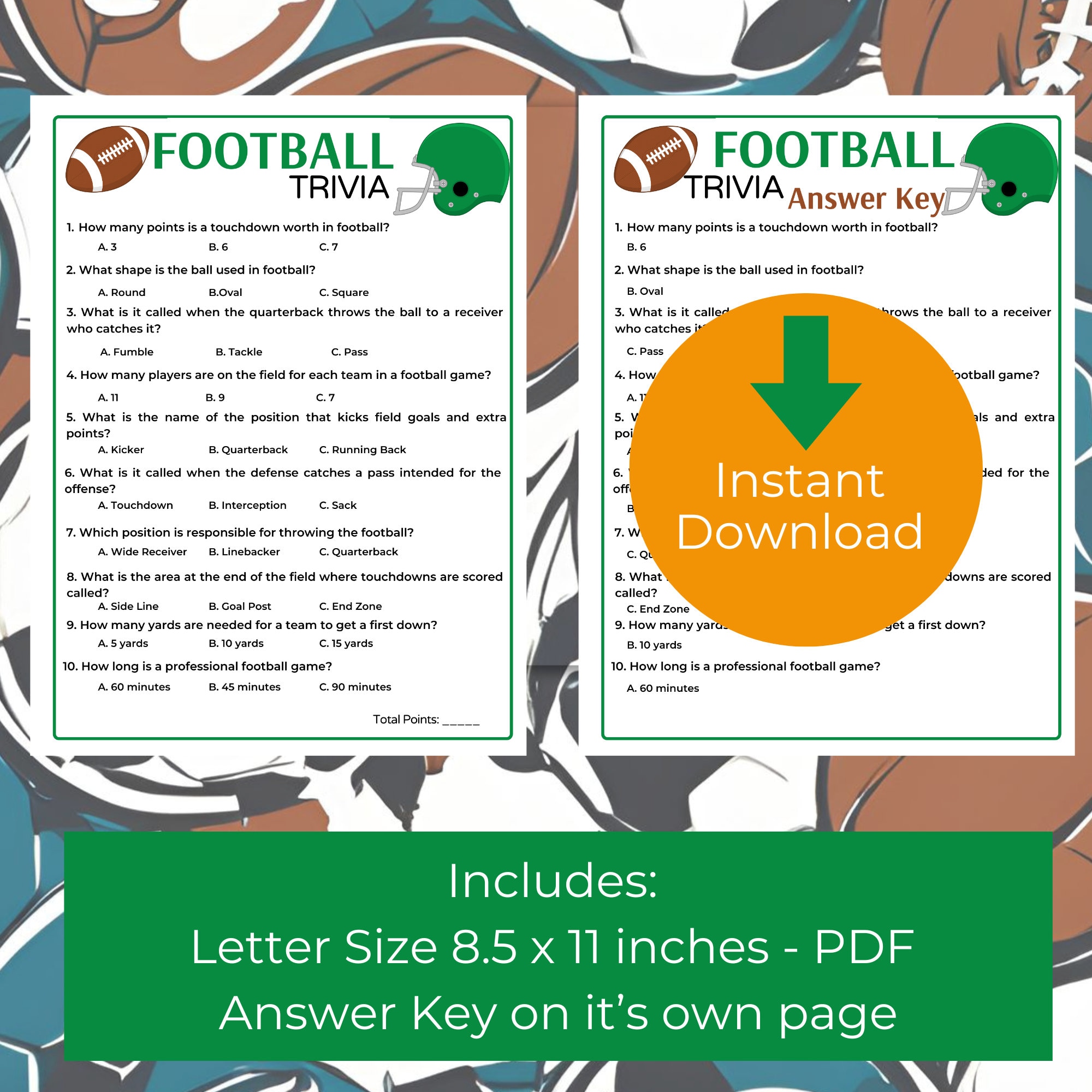 Football Trivia Game, Football Printable Game, Sports Trivia, Pub ...