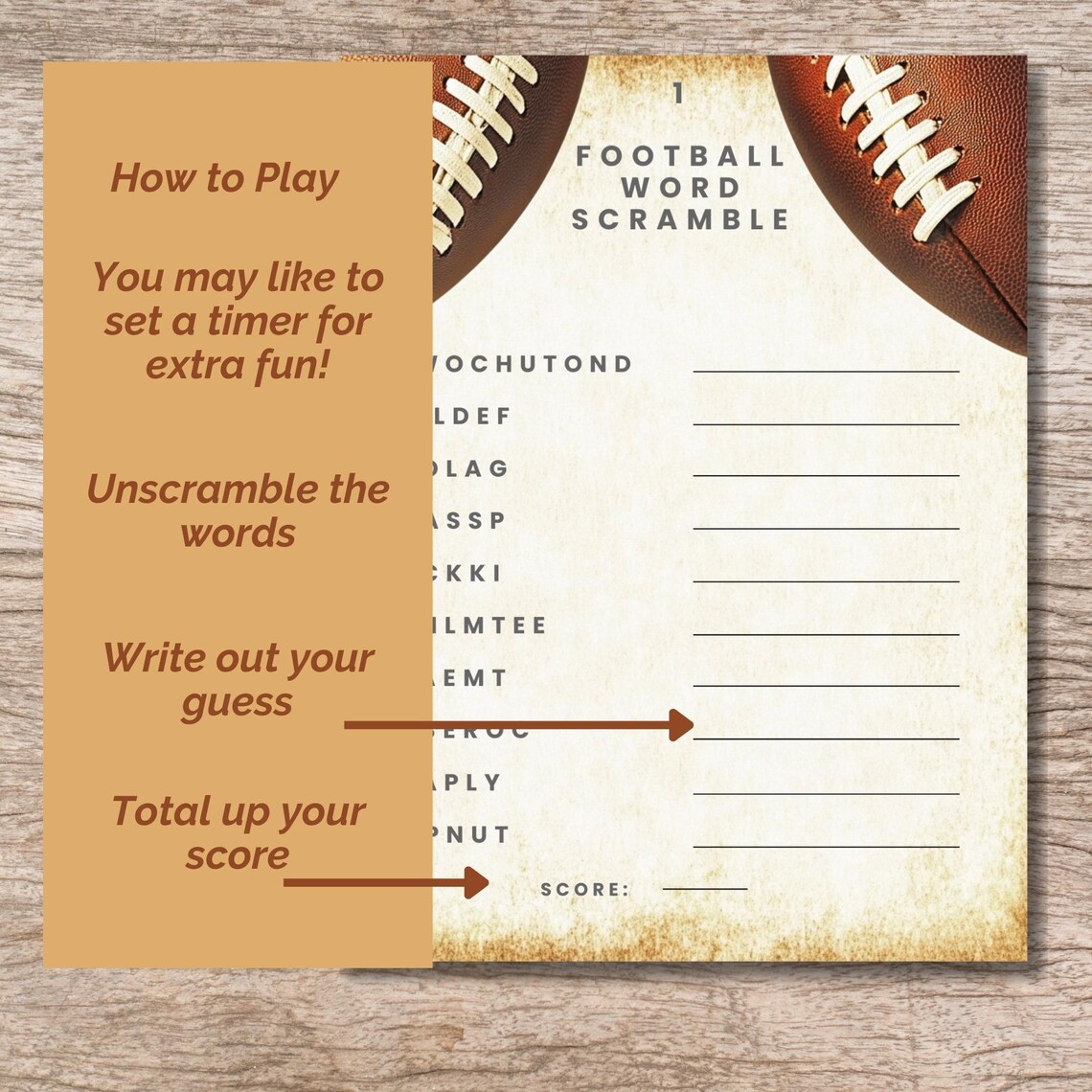 Football Word Scramble Printable Game, Printable Football Party Game ...