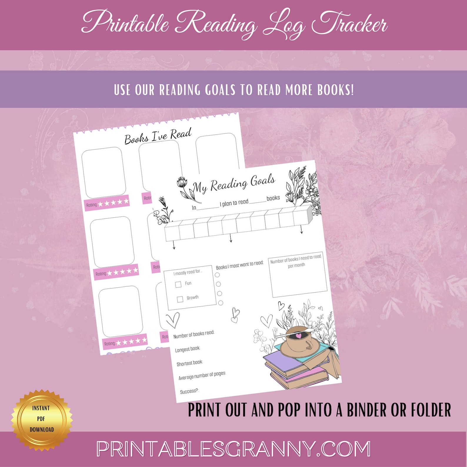 Reading Log Journal letter A4 Printable PDF Reading | Etsy