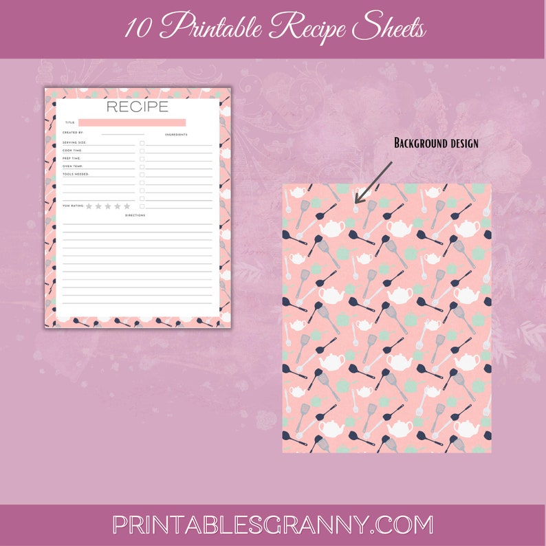 10 Printable Recipe Cards Sheets Page PDF Template | Etsy