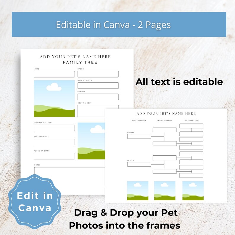 Pet Family Tree Canva Template, DIY Pet Genealogy Chart, Printable ...