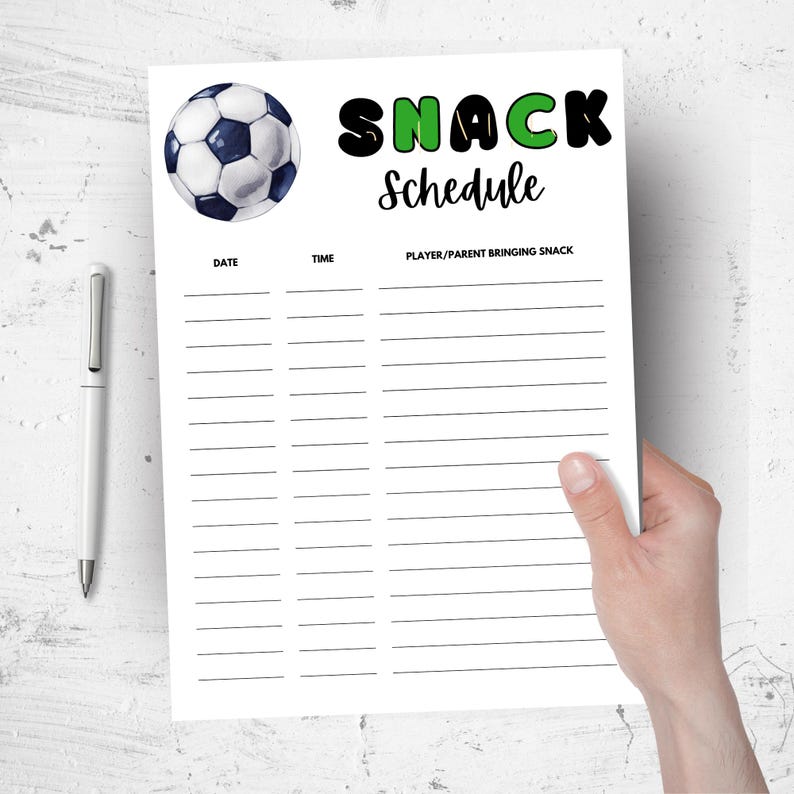 Soccer Snack Sign up Sheet, Printable Template, Team Sign up Sheet ...