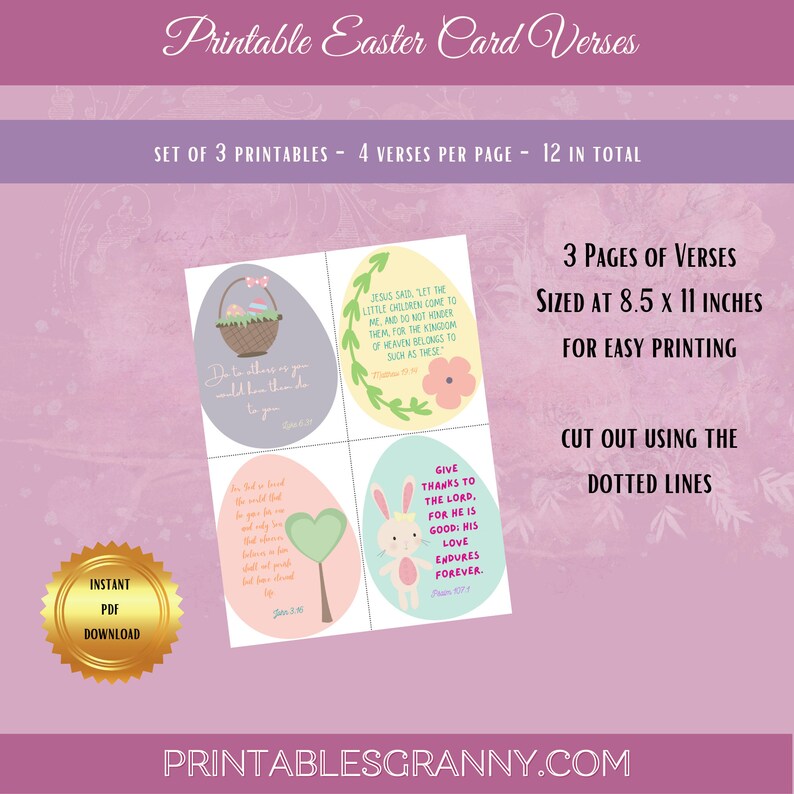 Printable Easter Card Verses Kids Bible Verses Easter - Etsy