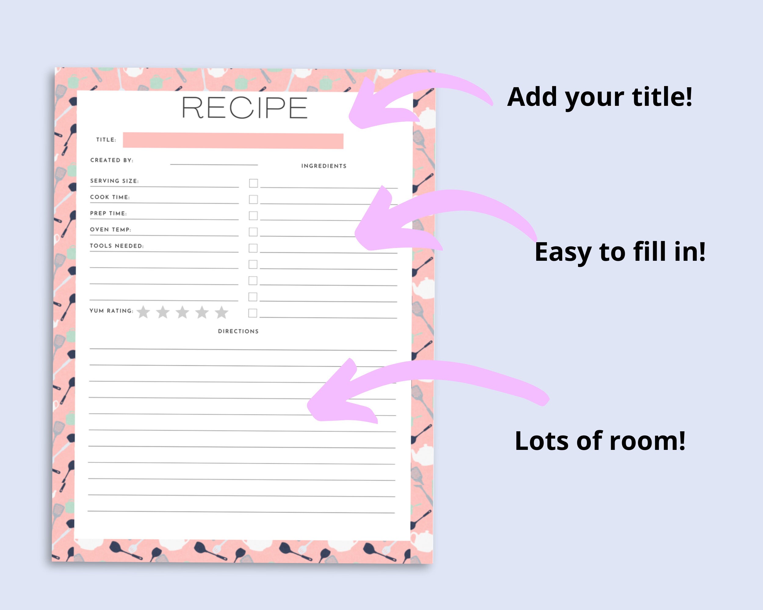 10 Printable Recipe Cards | Sheets | Page | PDF | Template - Etsy