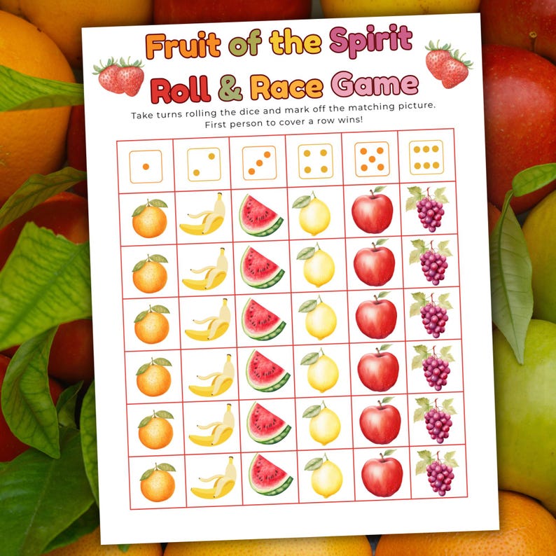 Fruit of the Spirit Roll & Race Game, Sunday School Bible Game ...
