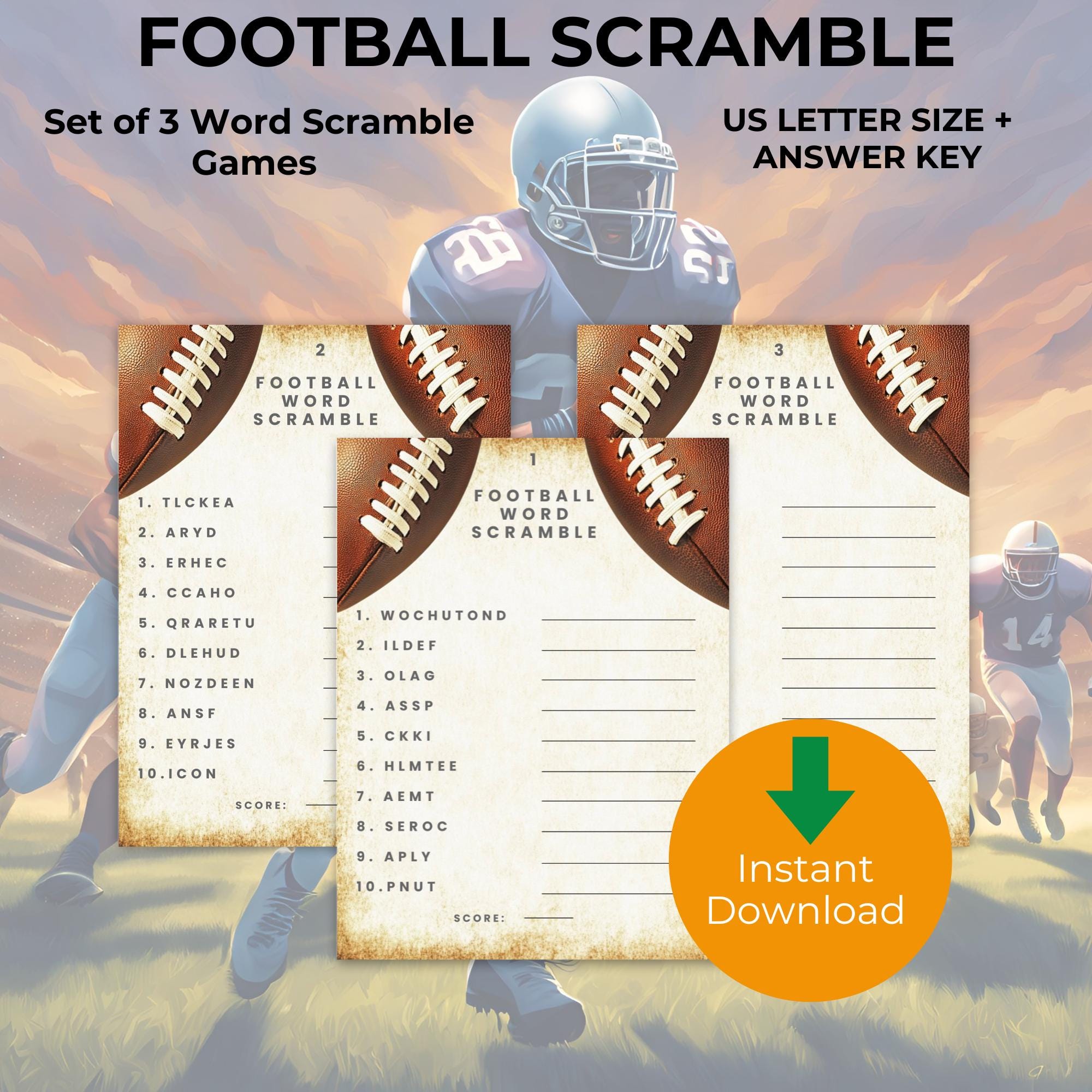 Football Word Scramble Printable Game, Printable Football Party Game ...