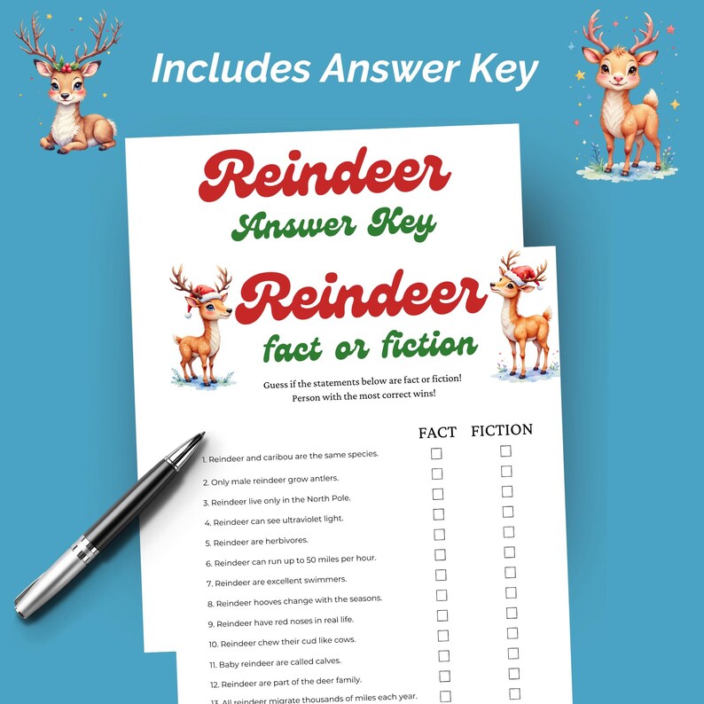 Fact or Fiction Reindeer Trivia Game, True or False Printable Game ...