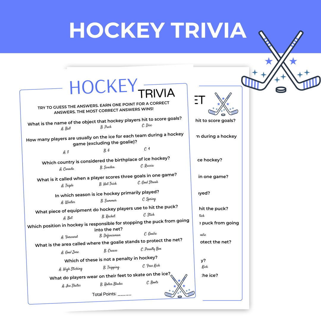 Hockey Party Games, Trivia Night for Kids, Fun Printable Sports Quiz ...
