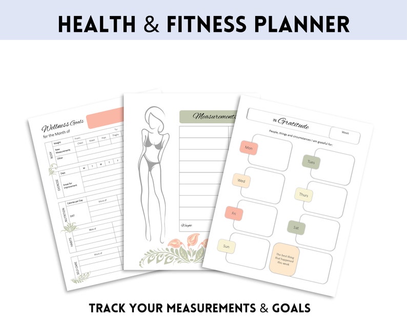 Health and Fitness Planner Printable PDF Trackers for - Etsy