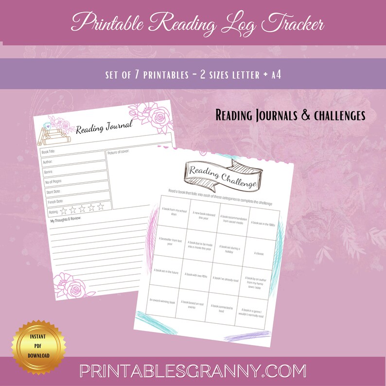 Reading Log Journal letter A4 Printable PDF Reading | Etsy