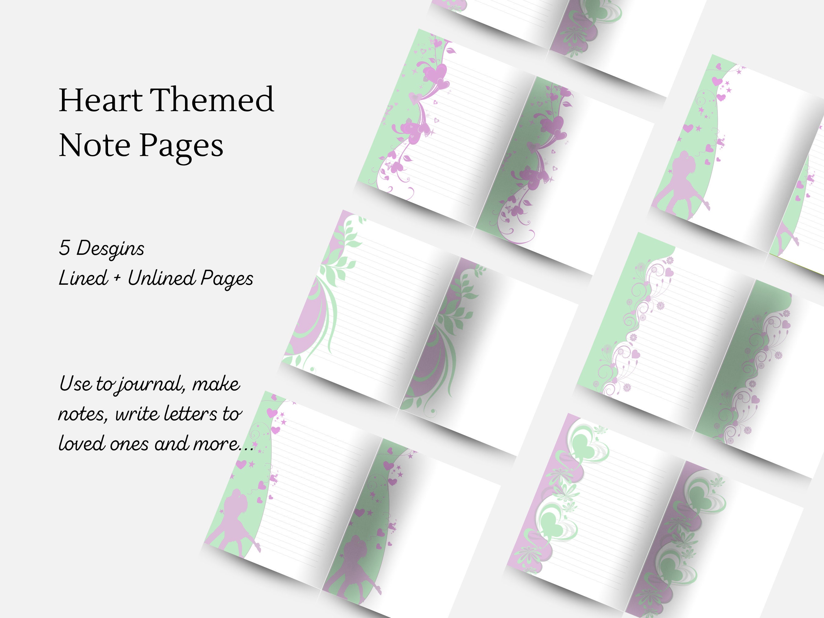 Heart Note Paper, Valentines Printable, Weddings, Couples, Mother's Day ...