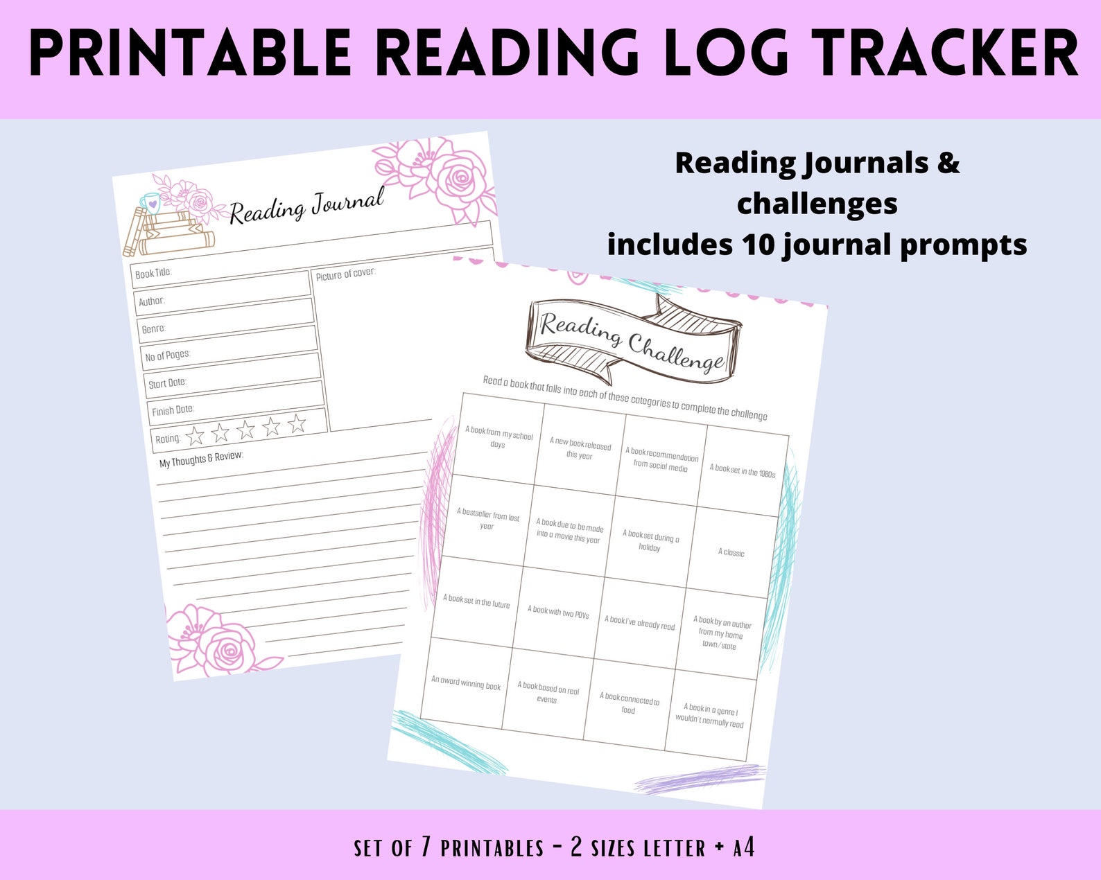 Reading Log Journal |letter | A4 | Printable PDF | Reading Inserts ...