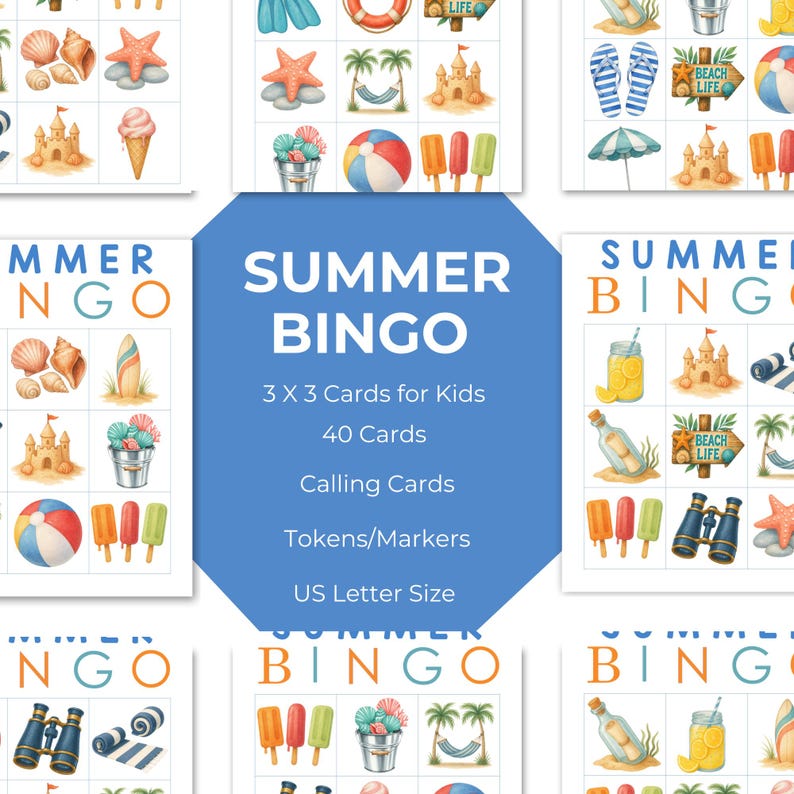 Summer Bingo Printable Game Cards, Classroom Game for Kids , Summer ...
