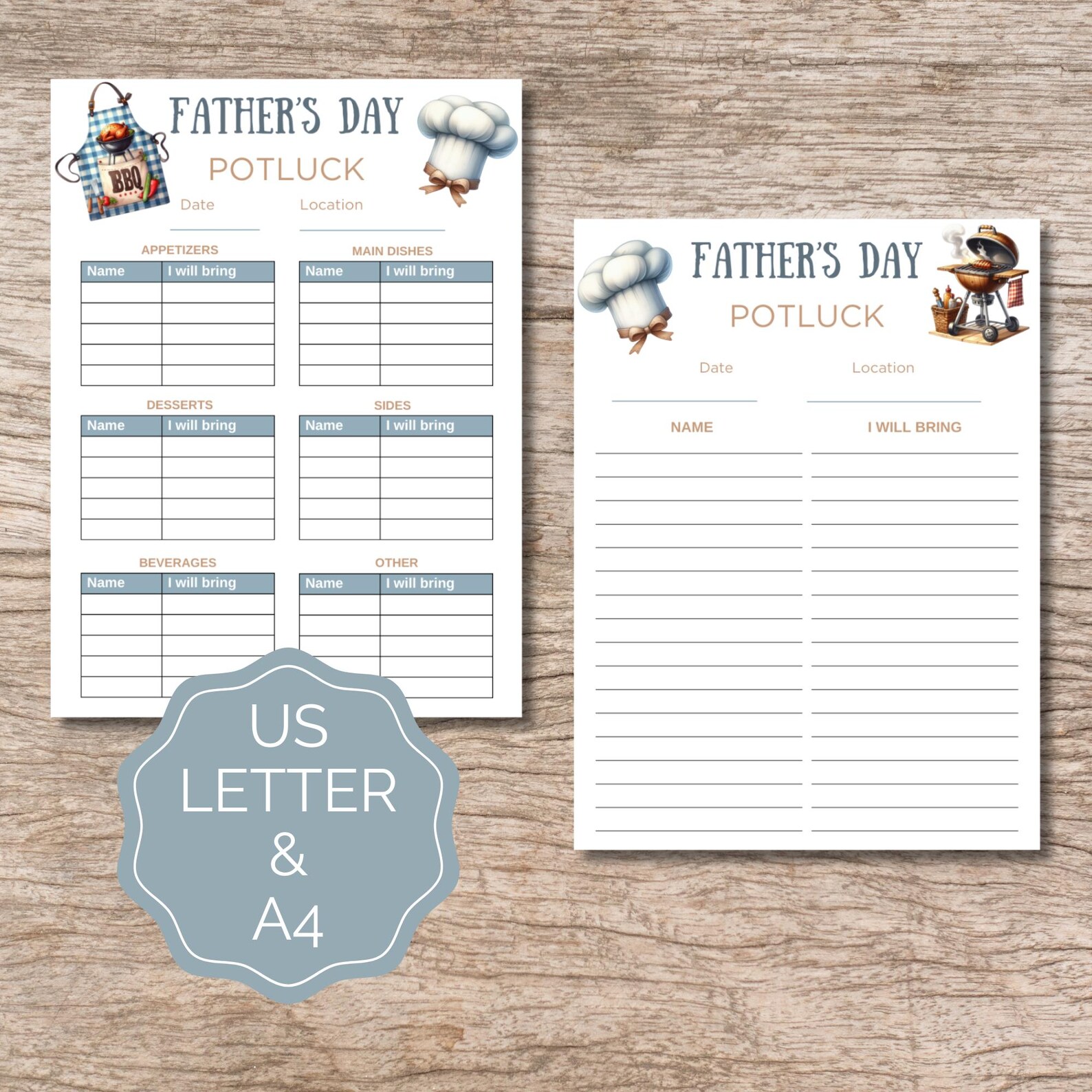 Fathers Day Potluck Sign up Sheet, Printable Potluck Form, Dad BBQ ...