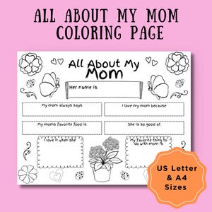 All About My Mom Worksheet, Mother's Day Coloring Sheet, Activities for ...