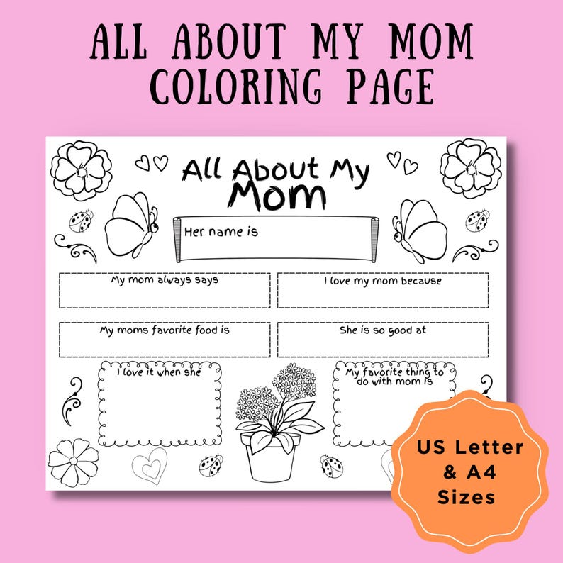 All About My Mom Worksheet, Mother's Day Coloring Sheet, Activities for ...