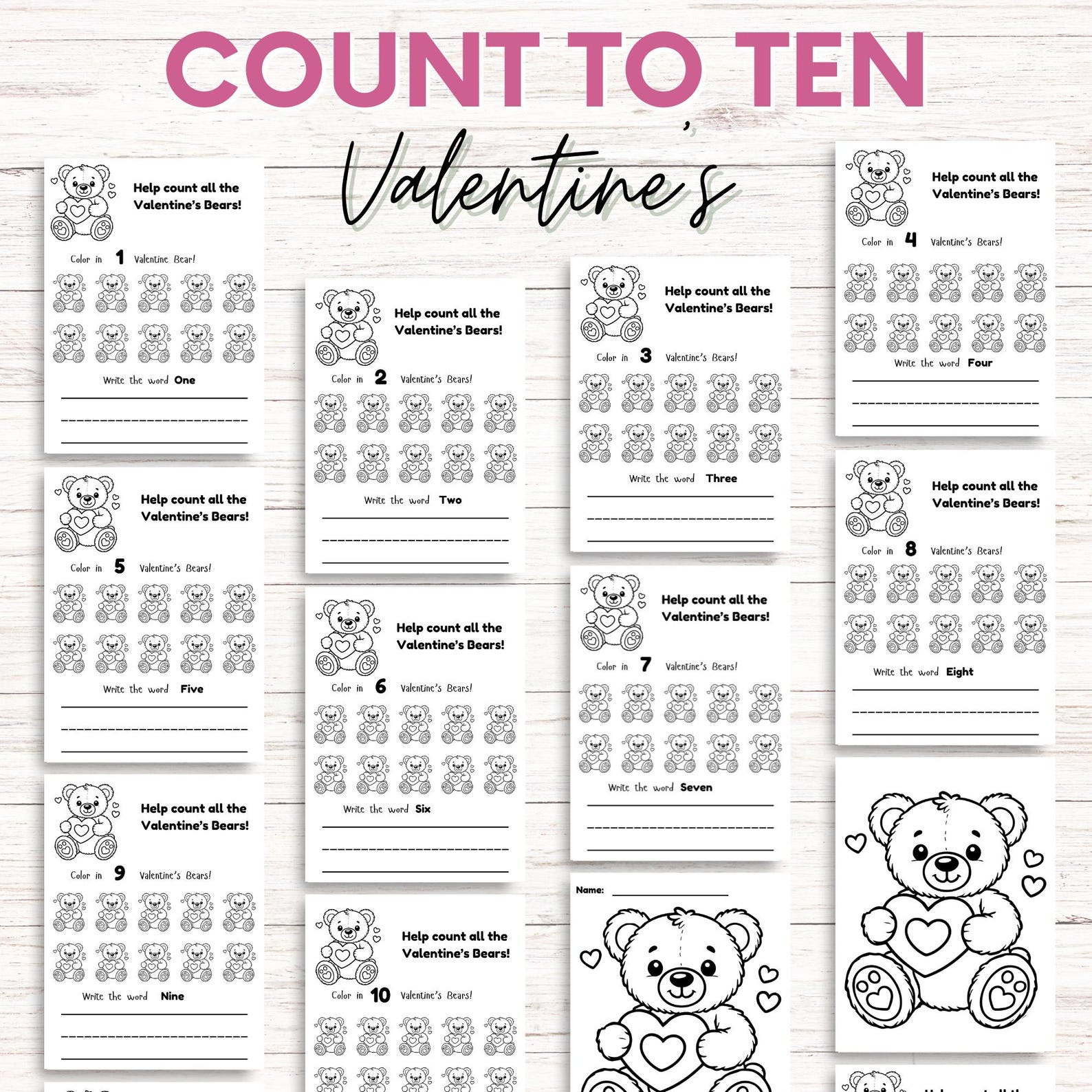 Counting Activity Preschool Math, Valentine's Day Bears Math Activity ...