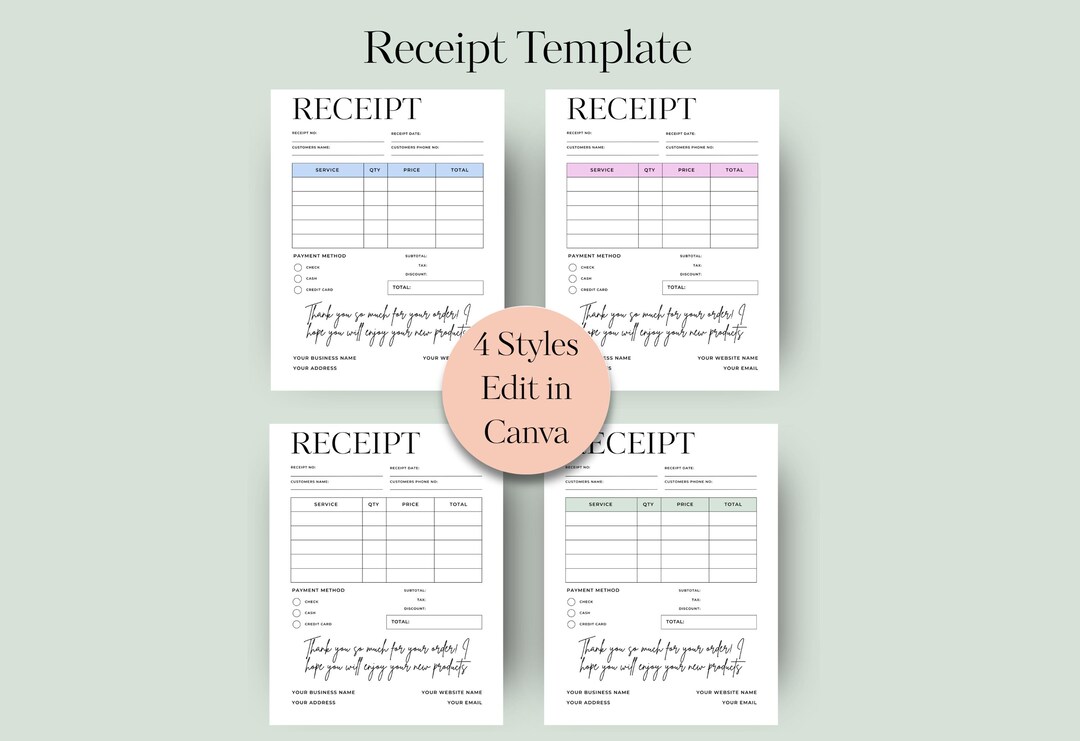 Printable Receipt Template, Editable Canva Form, Small Business, US ...