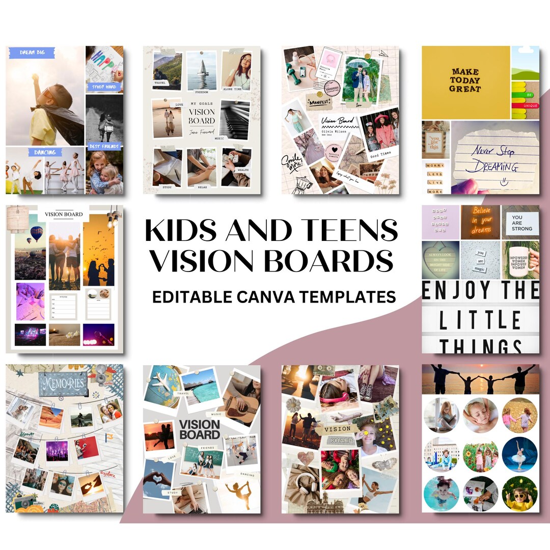 2025 Kids Teen Vision Board Templates - Canva Vision Board - Editable ...