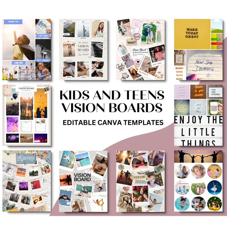2026 Kids Teen Vision Board Templates - Canva Vision Board - Editable ...