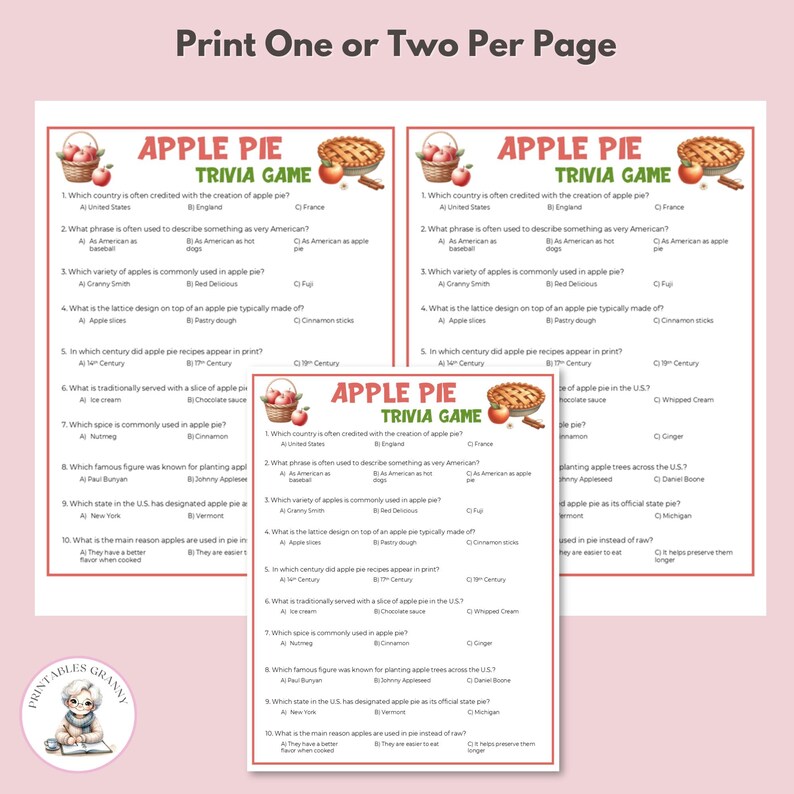 Apple Pie Trivia Game, Baby Shower Trivia, Apple Theme Trivia Printable ...