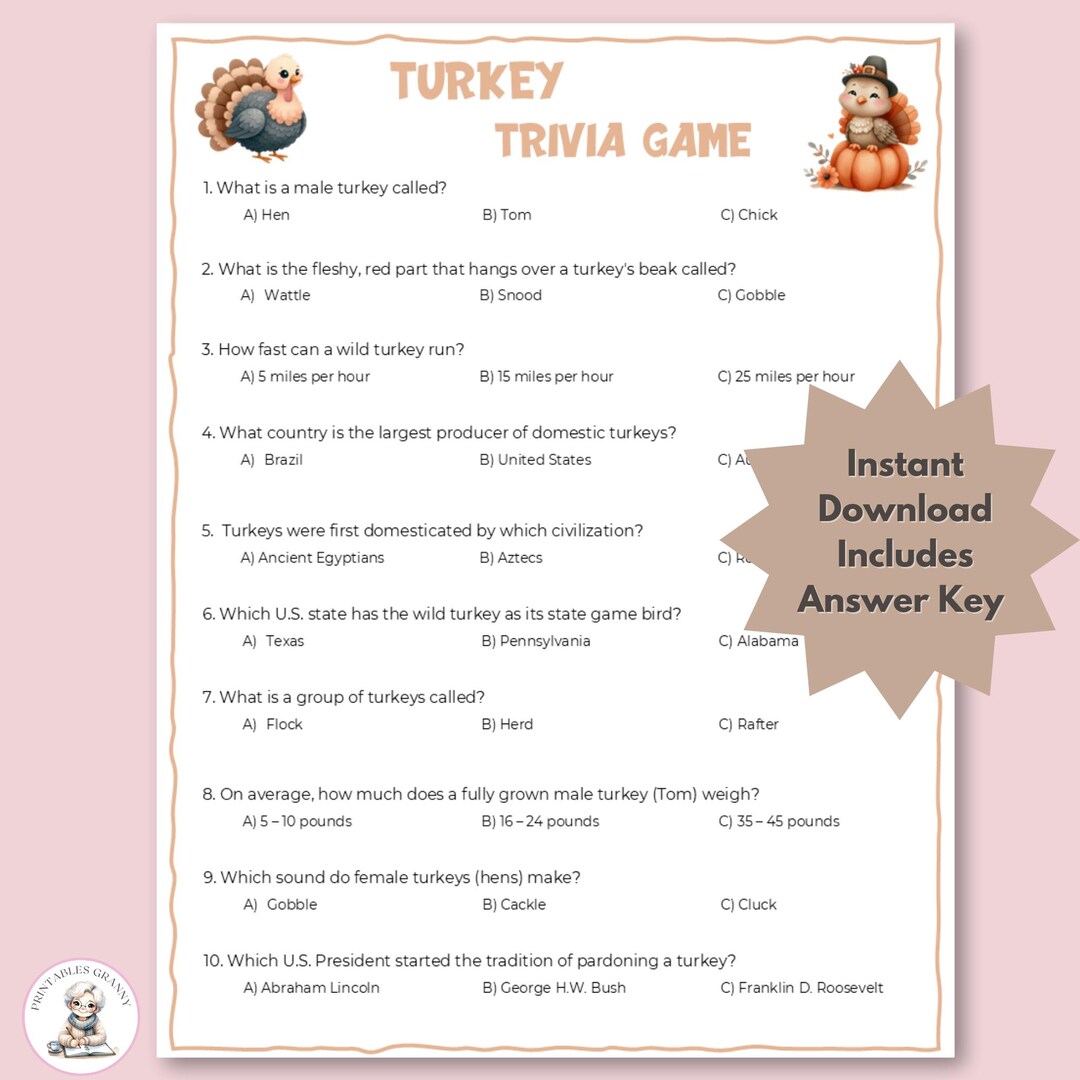 Turkey Trivia Game, Printable Questions, Friendsgiving Games, Family ...