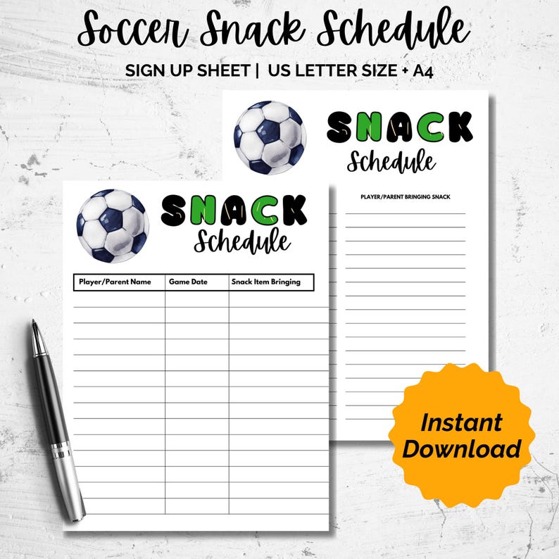 Soccer Snack Sign up Sheet, Printable Template, Team Sign up Sheet ...