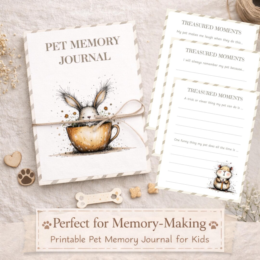 Pets Memory Journal for Kids, Printable Pet Keepsake, Any Pet Memory ...