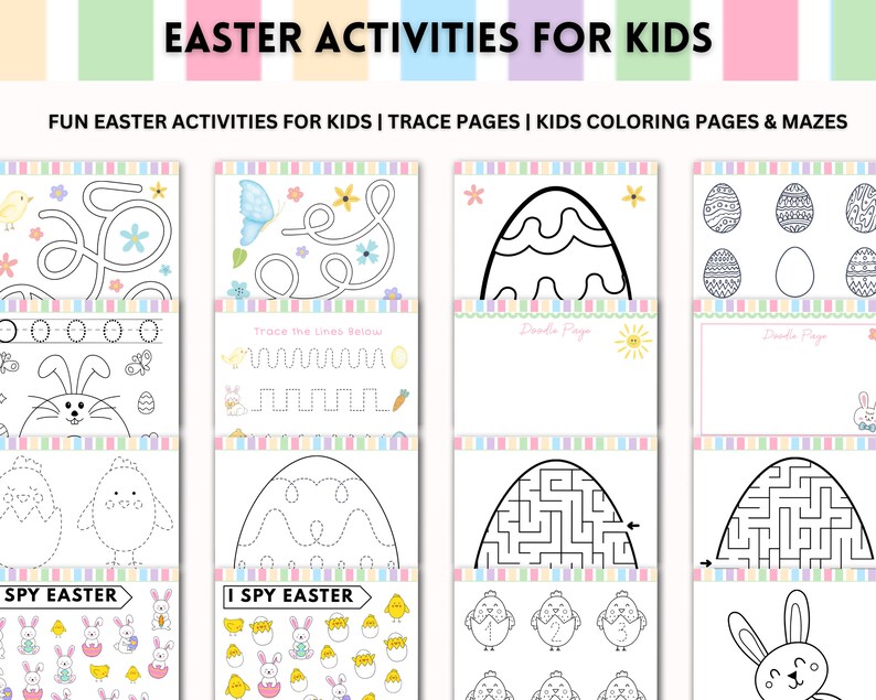 Easter Activities for Kids, Printables Pack, Coloring Pages, Mazes for ...