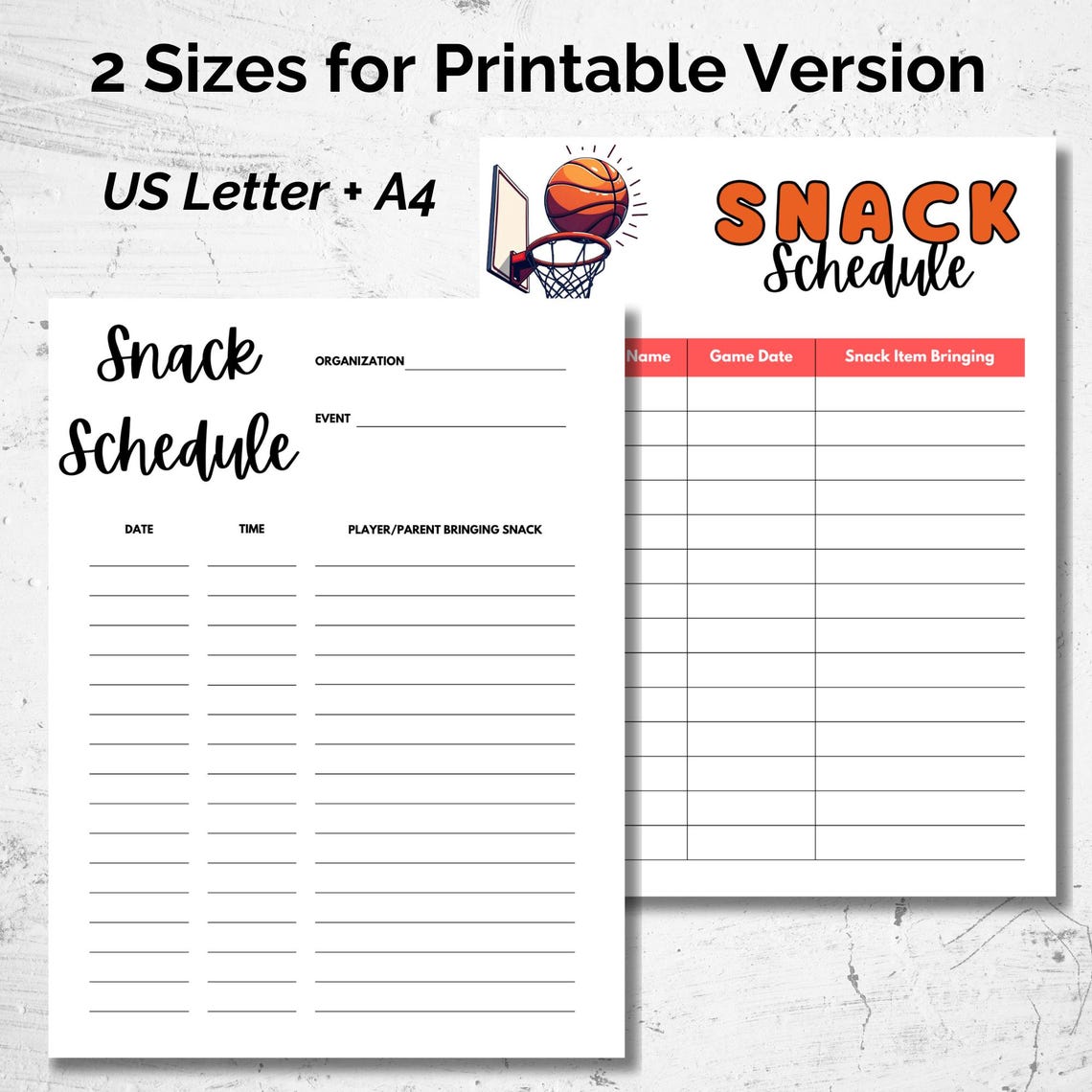 Basketball Snack Schedule - Printable Template - Team Sign up Sheet ...