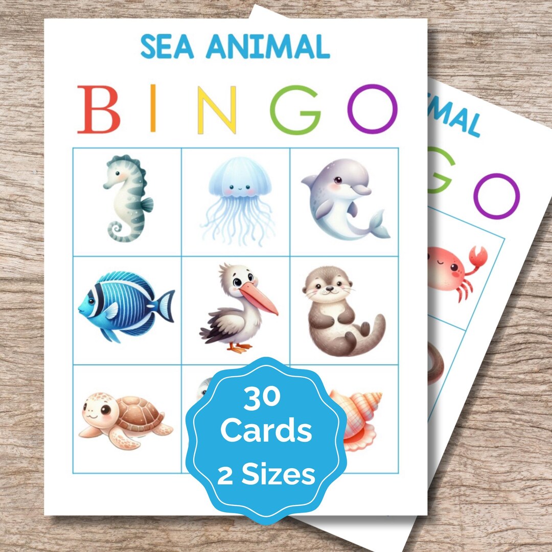 Sea Animal Bingo, 30 Printable Bingo Cards, Ocean Adventure Game for ...