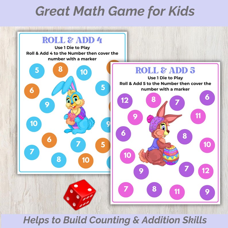 Easter Roll and Cover Game Printable, Easter Math Game for Kids, Bunny ...