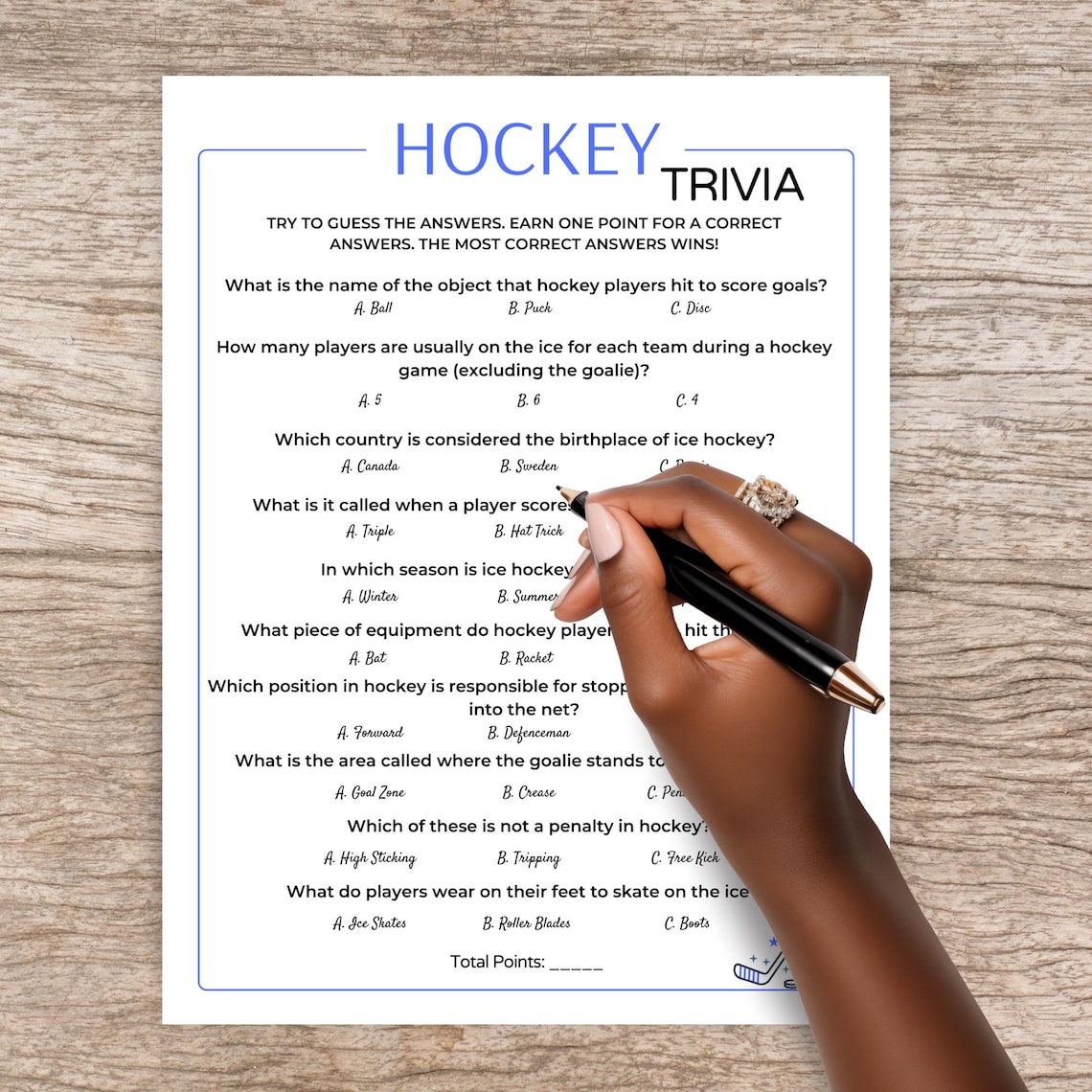 Hockey Party Games, Trivia Night for Kids, Fun Printable Sports Quiz ...
