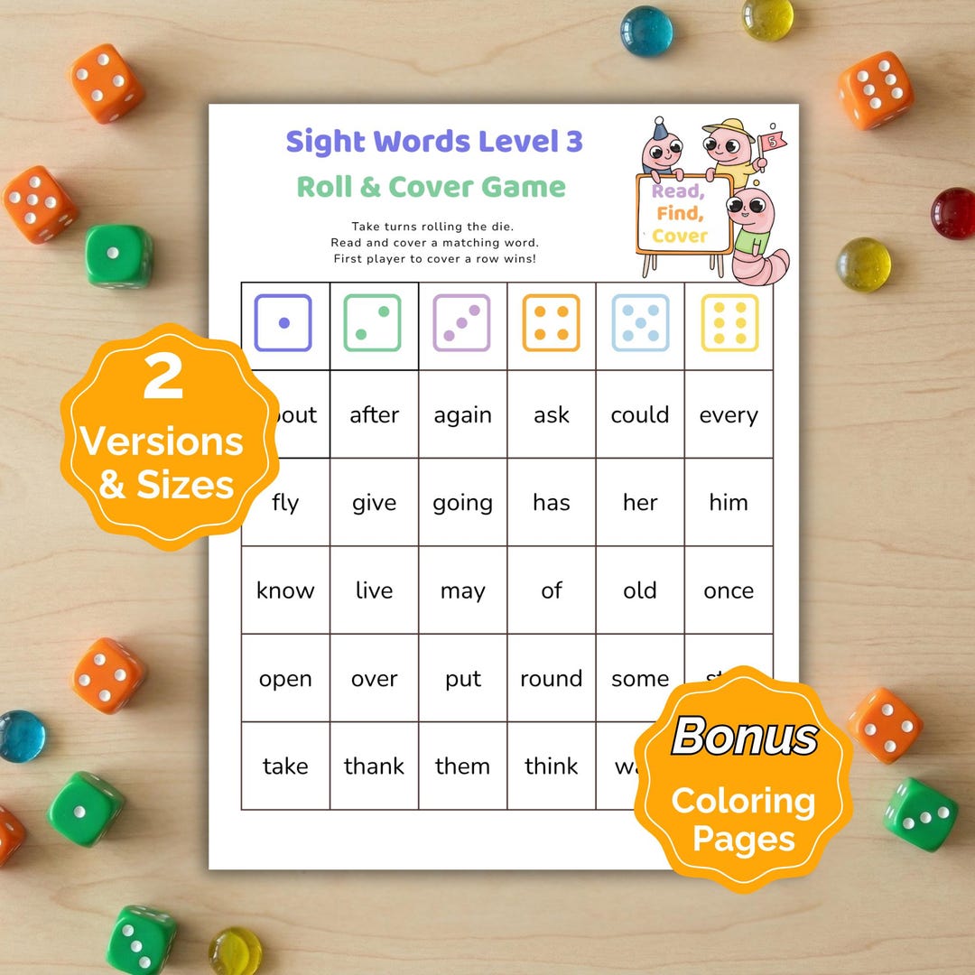 Roll a Sight Word Kindergarten Game Level 3, Kindergarten Reading ...