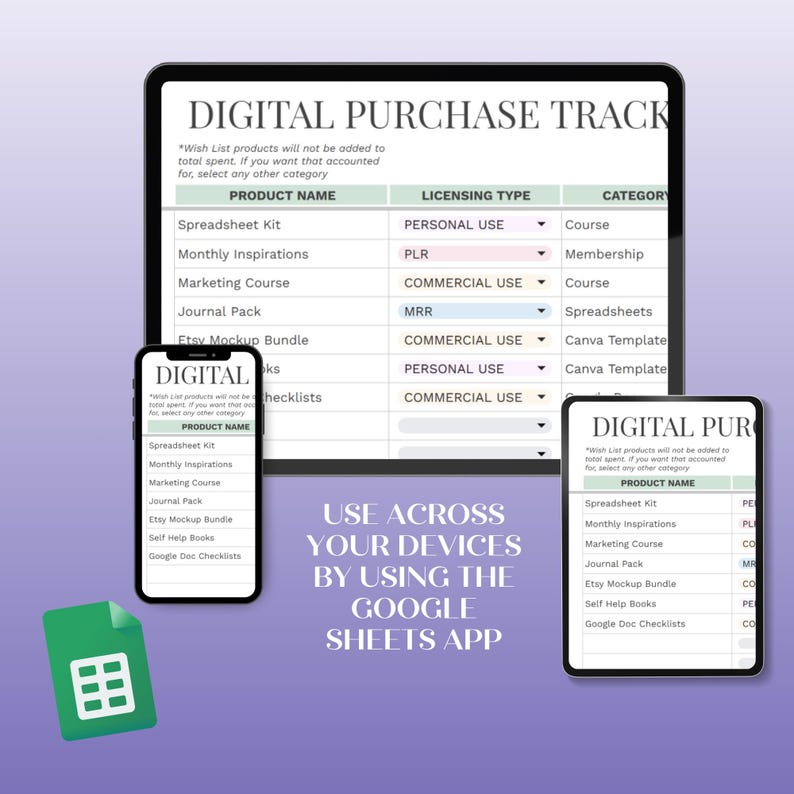 Expense Tracker Spreadsheet for Googlesheets, Digital Product Tracker ...