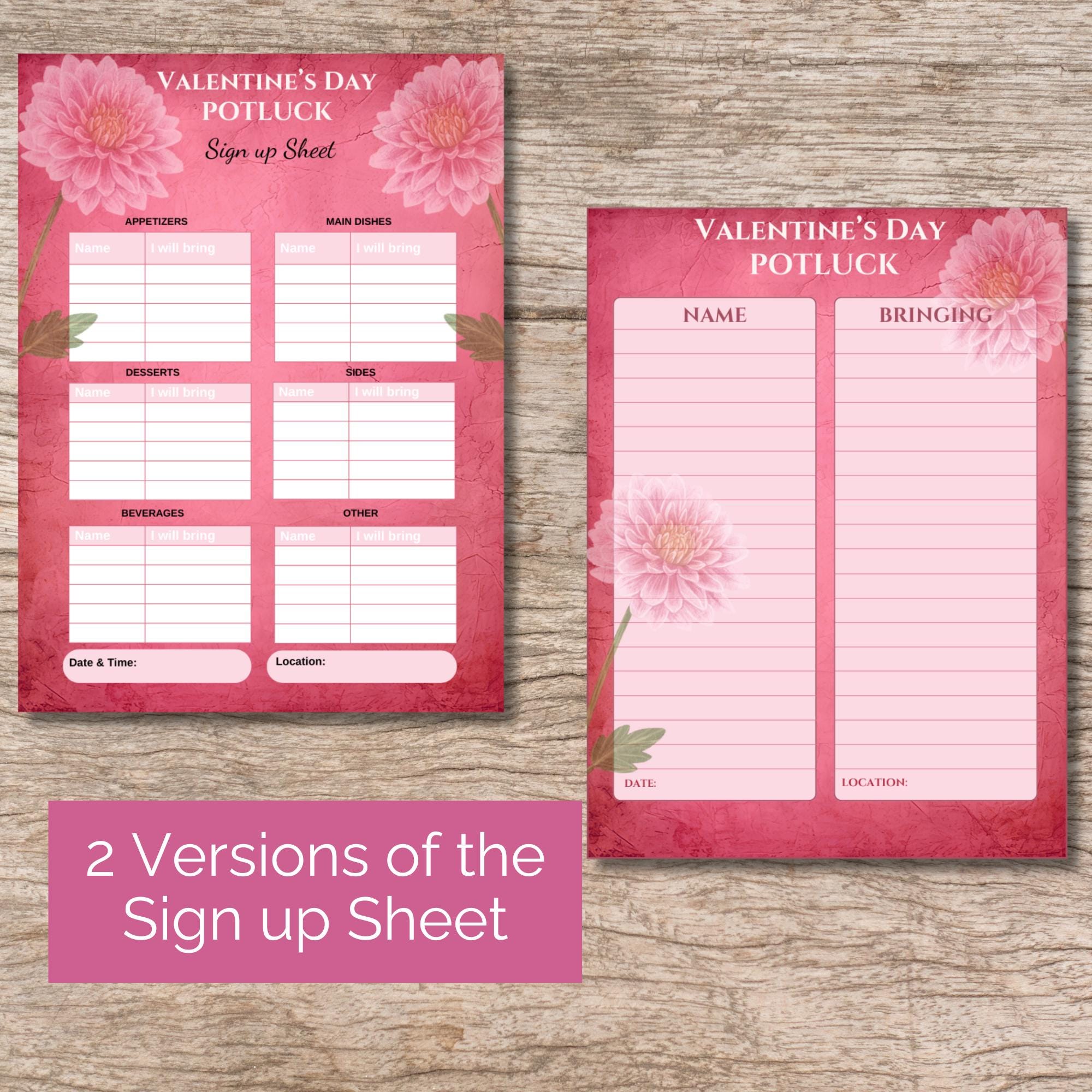 Valentine's Day Potluck Sign up Sheet - Party Planning - Cute Printable ...