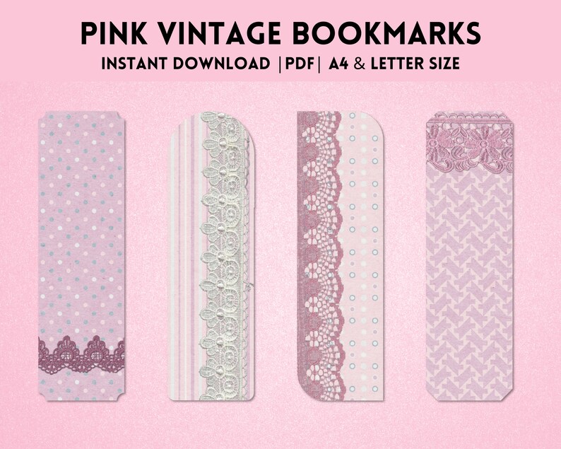Pink Vintage Bookmarks Printable Women Junk Journal DIY Book Tag - Etsy