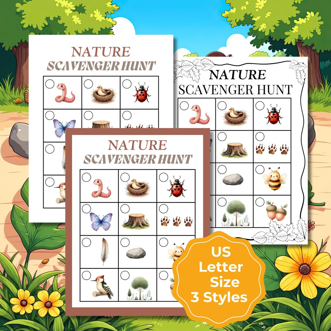 Outdoor Nature Scavenger Hunt for Kids, Nature Treasure Hunt Activity ...